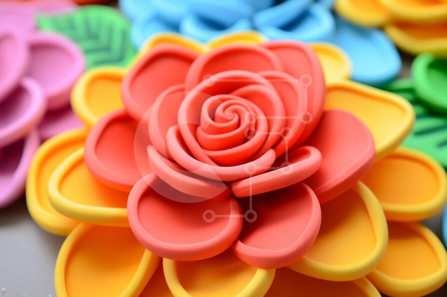 Vibrant Plastic Flowers on a Table stock photo | Creative Fabrica