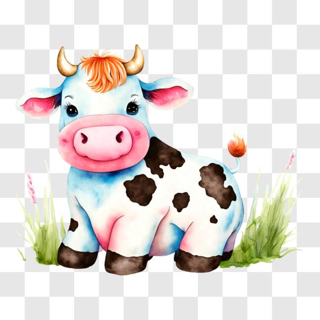 Descarga Pequeña vaca azul y blanca en el pasto PNGs En Línea ...