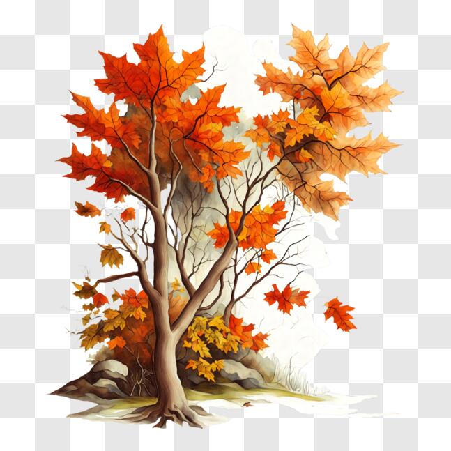 Descarga Paisaje de otoño con árbol y hojas PNGs En Línea - Creative ...