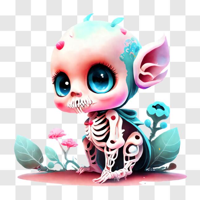 Download Cute Skeleton with Blue Eyes surrounded by Flowers and Plants ...