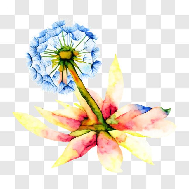 Download Watercolor Painting of Blue and Pink Dandelions Flower PNGs ...