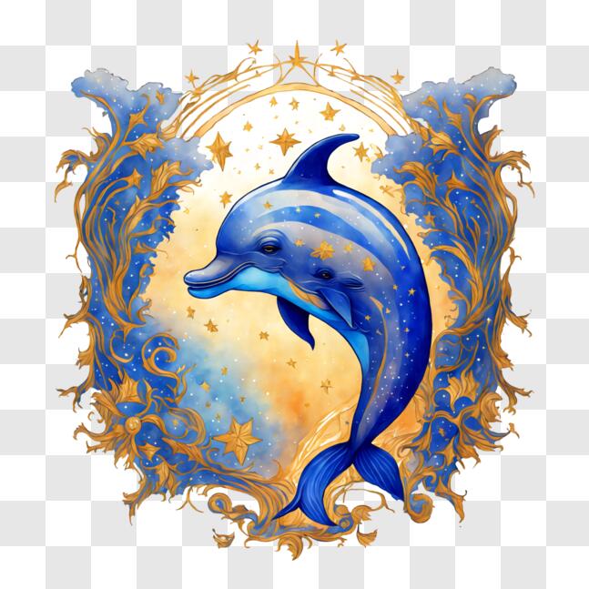 Download Playful Blue Dolphin in Ornate Gold Frame PNGs Online ...