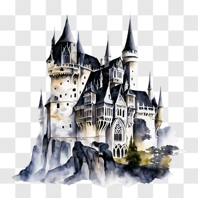 Download Watercolor painting of an impressive castle on top of a ...