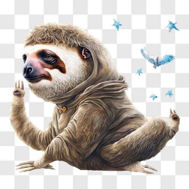 Download Sloth in Yoga Pose with Birds Flying PNGs Online - Creative ...