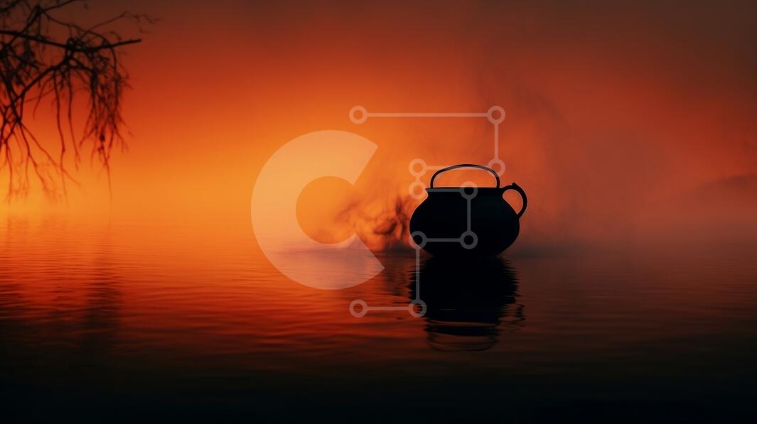 Beautiful Sunset Reflection on Water with Black Kettle stock photo ...