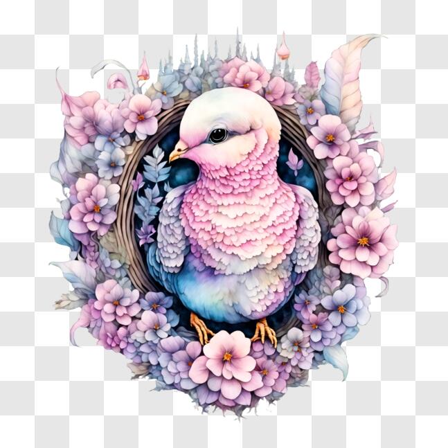 Download Pink Dove Sitting on Purple Flowers PNGs Online - Creative Fabrica