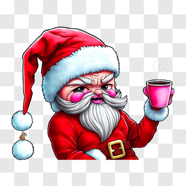 Download Cartoon Santa Claus with hot drink PNGs Online - Creative Fabrica
