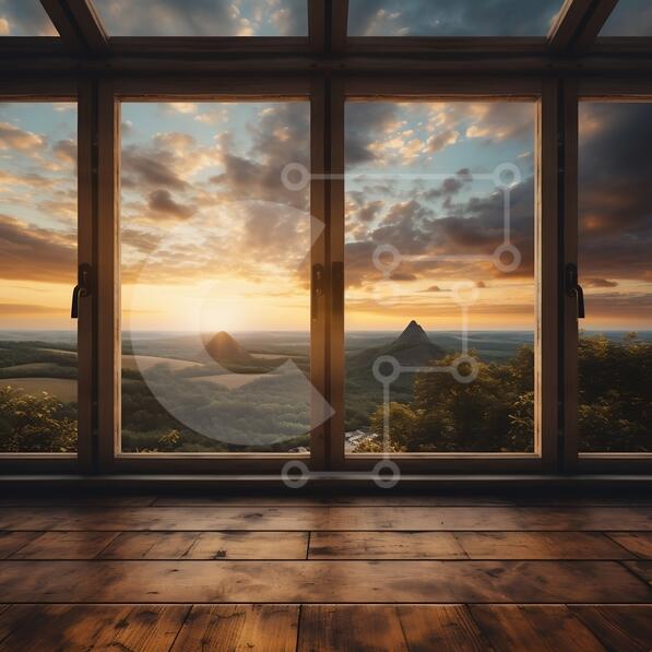 Serene Sunset View from Window stock photo | Creative Fabrica