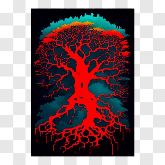Download Tree of Life Symbol with Red Roots and Blue Dripping Water ...