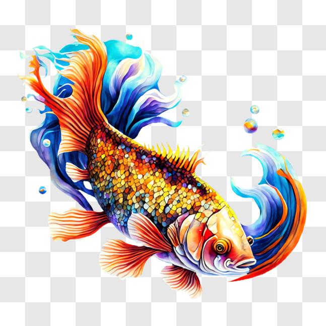 Download Colorful Fish Swimming in Water with Bubbles PNGs Online ...