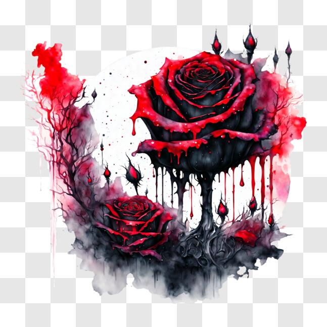 Download Red Roses with Dripping Blood on Black Background PNGs Online ...