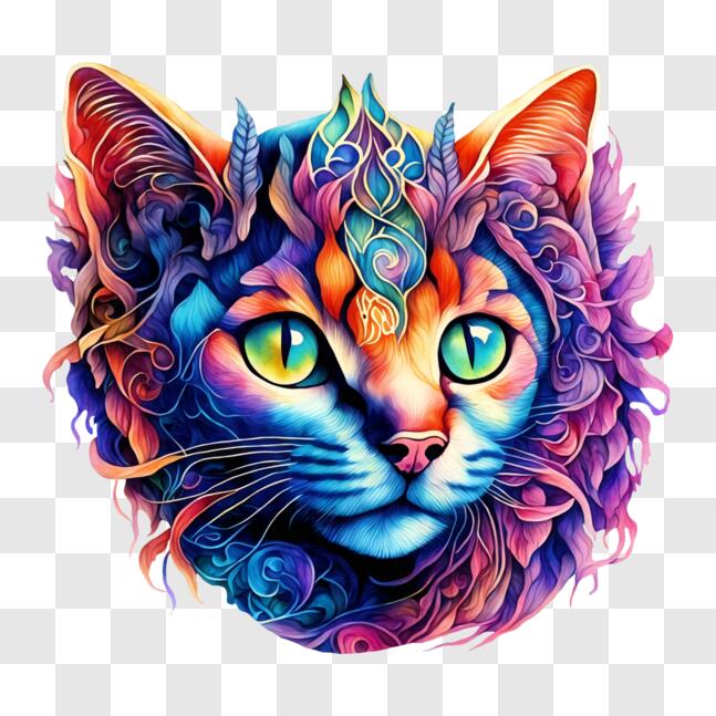 Download Colorful Cat Head with Feathers and Flowers PNGs Online ...