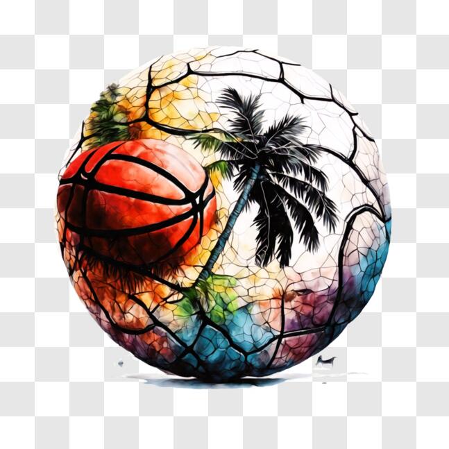 Download Damaged Basketball Ball with Palm Tree Background PNGs Online ...
