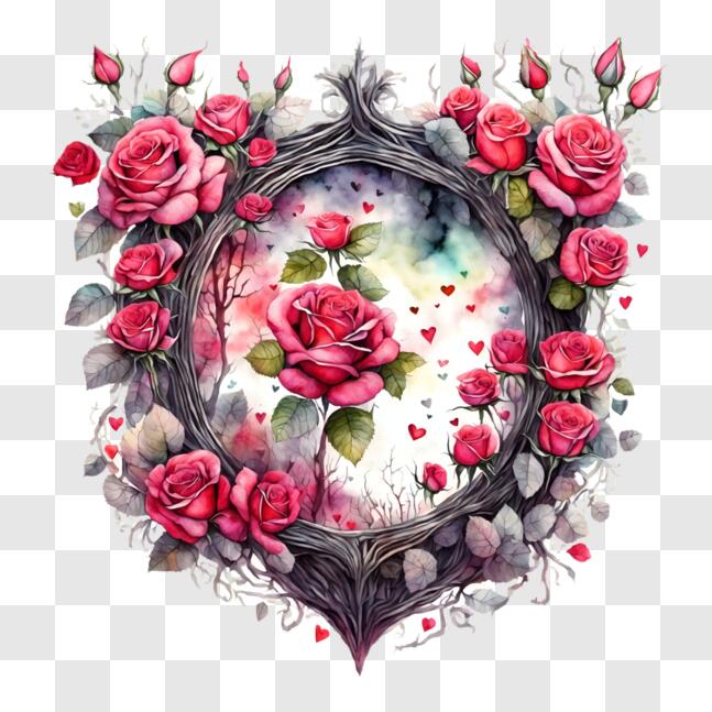 Download Pink Rose Frame with Hearts and Flowers PNGs Online - Creative ...