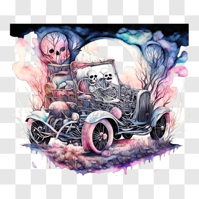 Download The Skeleton Car - Vintage Car Painting with Skeletons and ...