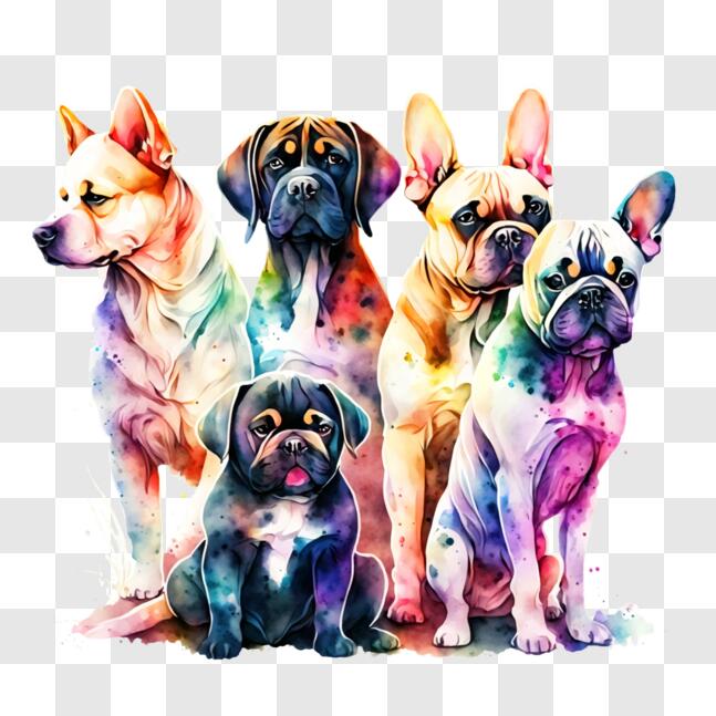Download Group of Dogs in Watercolor PNGs Online - Creative Fabrica