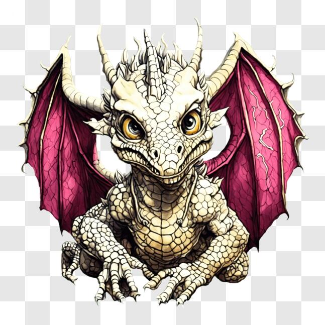 Download Small White Dragon with Pink Wings on a Black Background PNGs ...