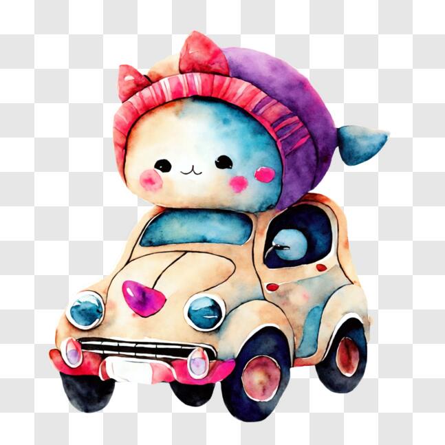 Download Cartoon Cat in a Colorful Car PNGs Online - Creative Fabrica