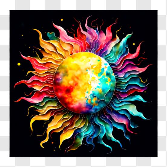 Download Colorful Sun Art with Watercolor Patterns PNG Online ...