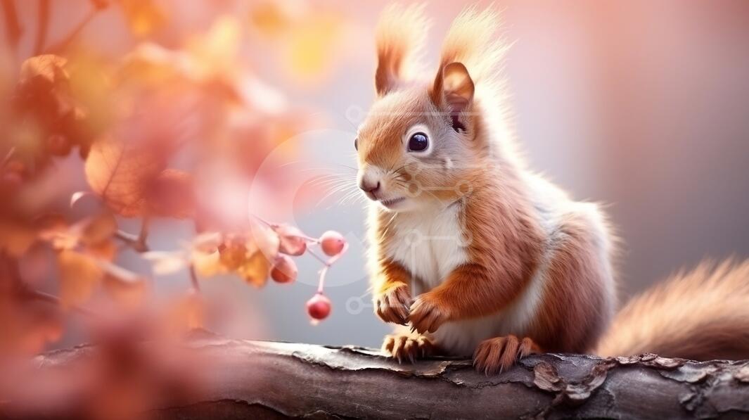 Autumn Squirrel with Berries stock photo | Creative Fabrica