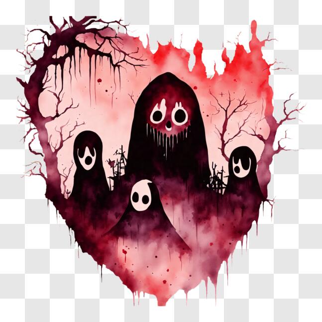Download Heart-shaped Painting with Ghosts and Skulls PNGs Online ...