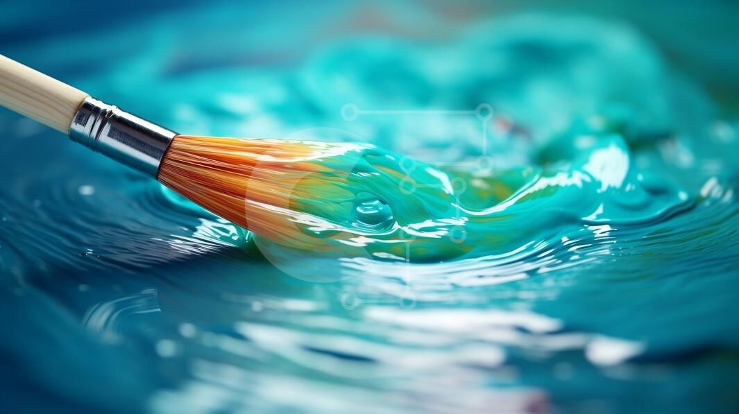 Blue Paint Brush Submerged in Liquid stock photo | Creative Fabrica