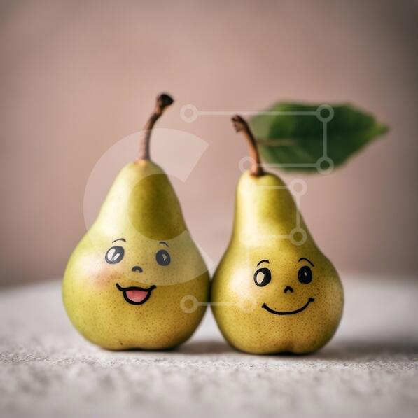 Adorable Smiley Face Pears stock photo | Creative Fabrica