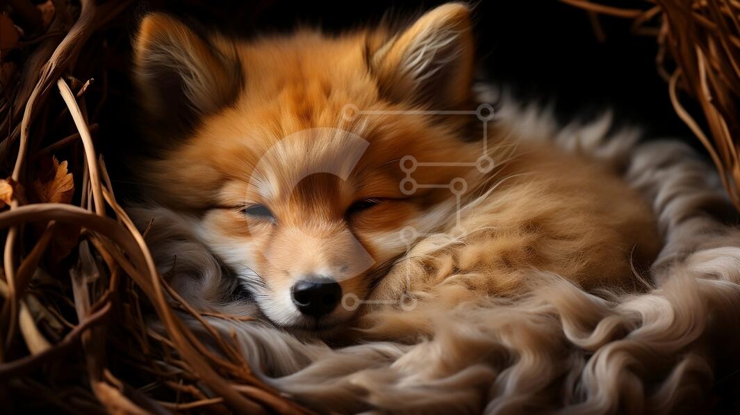 Sleeping Red Fox in a Nest stock photo | Creative Fabrica