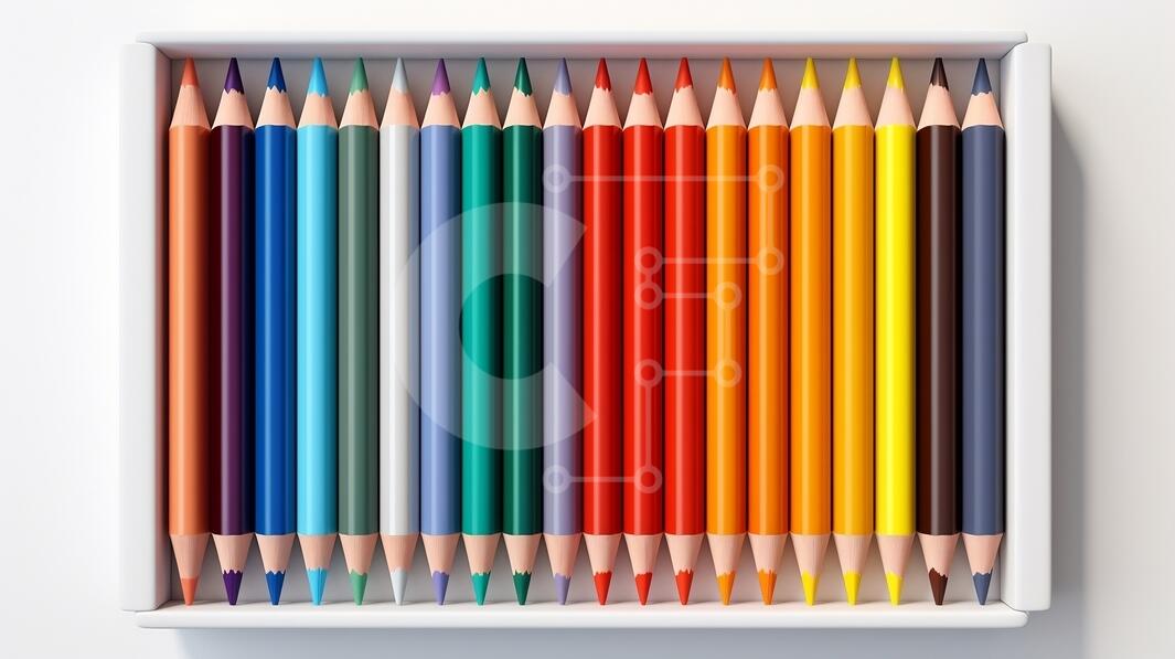 Colorful Pencils in a Neatly Arranged Box stock photo | Creative Fabrica