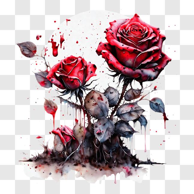 Download Gothic Rose Skull Art with Red Roses and Dripping Blood PNGs ...