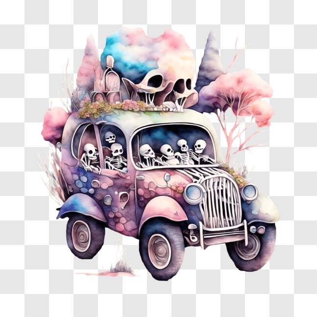 Download Vintage Car with Skeletons and Skulls PNGs Online - Creative ...