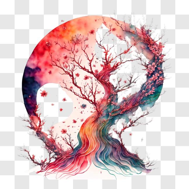 Download Yin-Yang Tree with Colorful Blossoms and Leaves PNGs Online ...