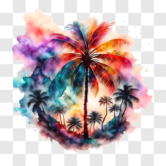 Download Watercolor Palm Trees Splatter Painting - Illustration, Poster ...
