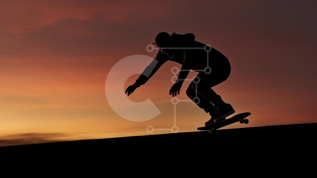 Skateboarding at Sunset stock photo | Creative Fabrica