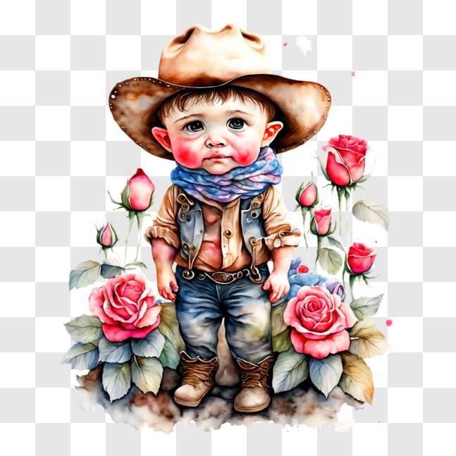 Download Child Cowboy with Roses - Western Culture Art PNGs Online ...