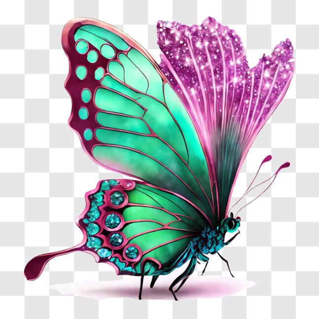 Green And Pink Butterfly Clipart