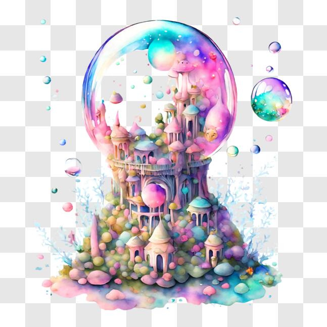 Download Colorful Castle Floating in Ocean with Bubbles PNGs Online ...