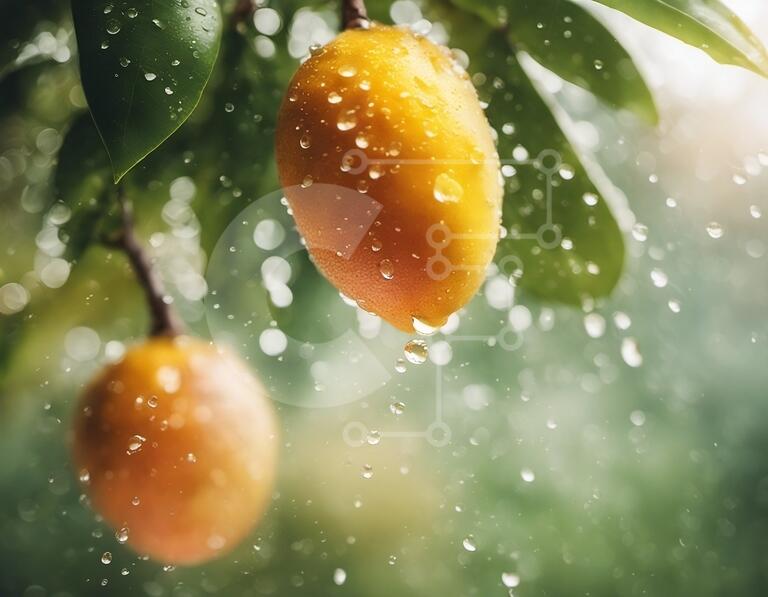 Tropical Mangoes on a Rainy Day stock photo | Creative Fabrica