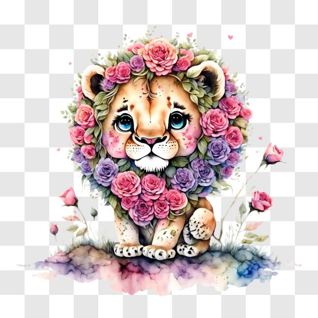 Descarga Lindo León con Flores en la Cabeza PNGs En Línea - Creative ...