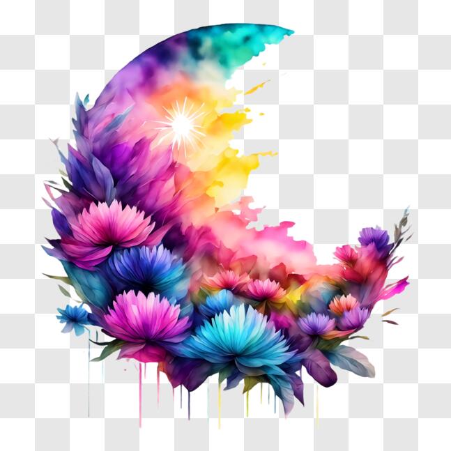 Download Abstract Painting of Colorful Moon with Flowers PNGs Online ...