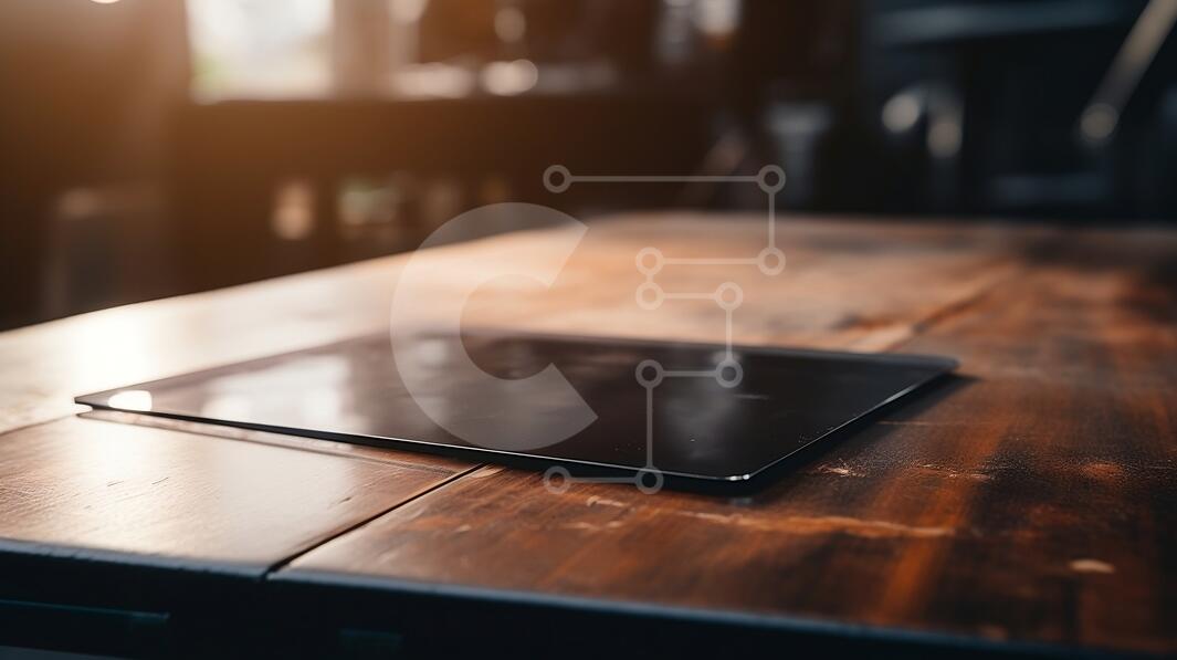 Tablet Computer on Old Wooden Table stock photo | Creative Fabrica