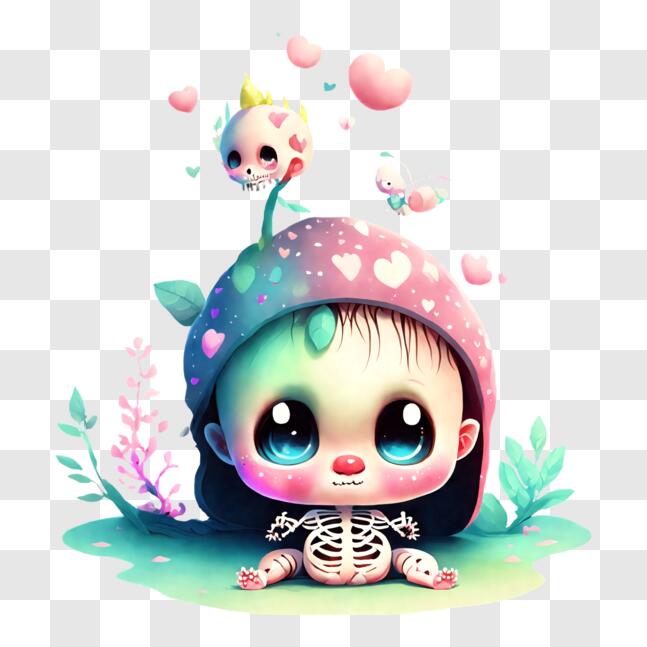Download Cartoon Baby with Skeletons, Flowers, and Hearts PNGs Online ...