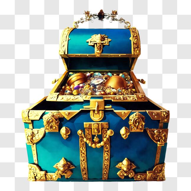 Download Blue Treasure Chest Filled with Gold Coins and Jewels PNGs ...