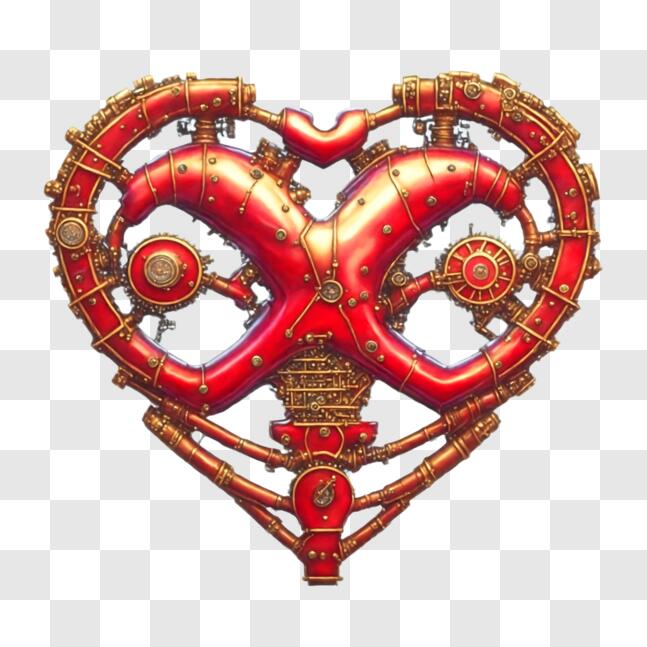Download Steampunk Red Heart with Gears PNGs Online - Creative Fabrica