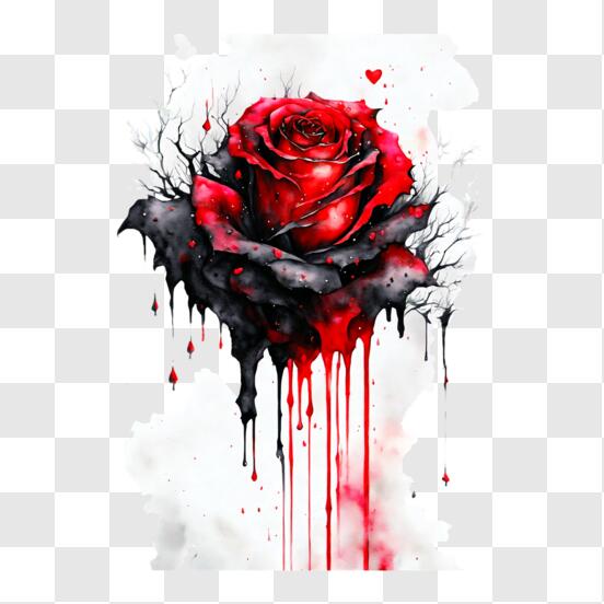 Download Red Rose with Dripping Blood on Abstract Black Background PNGs ...