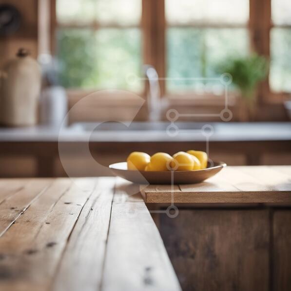 Beautiful Wooden Kitchen Counter with Fresh Lemons and Scenic View ...