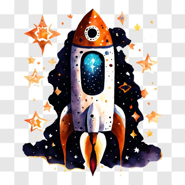 Download Colorful Rocket Ship in Space with Stars PNGs Online ...