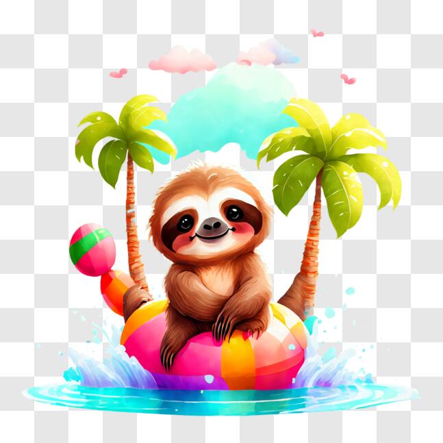Download Cute Sloth on an Inflatable Ball in the Water PNGs Online ...