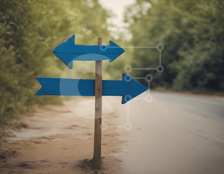 Blue Directional Signs on a Dirt Road stock photo | Creative Fabrica