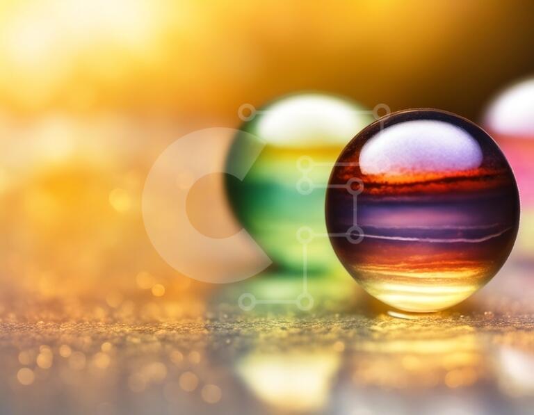 Colorful Marbles on a Shiny Surface stock photo | Creative Fabrica